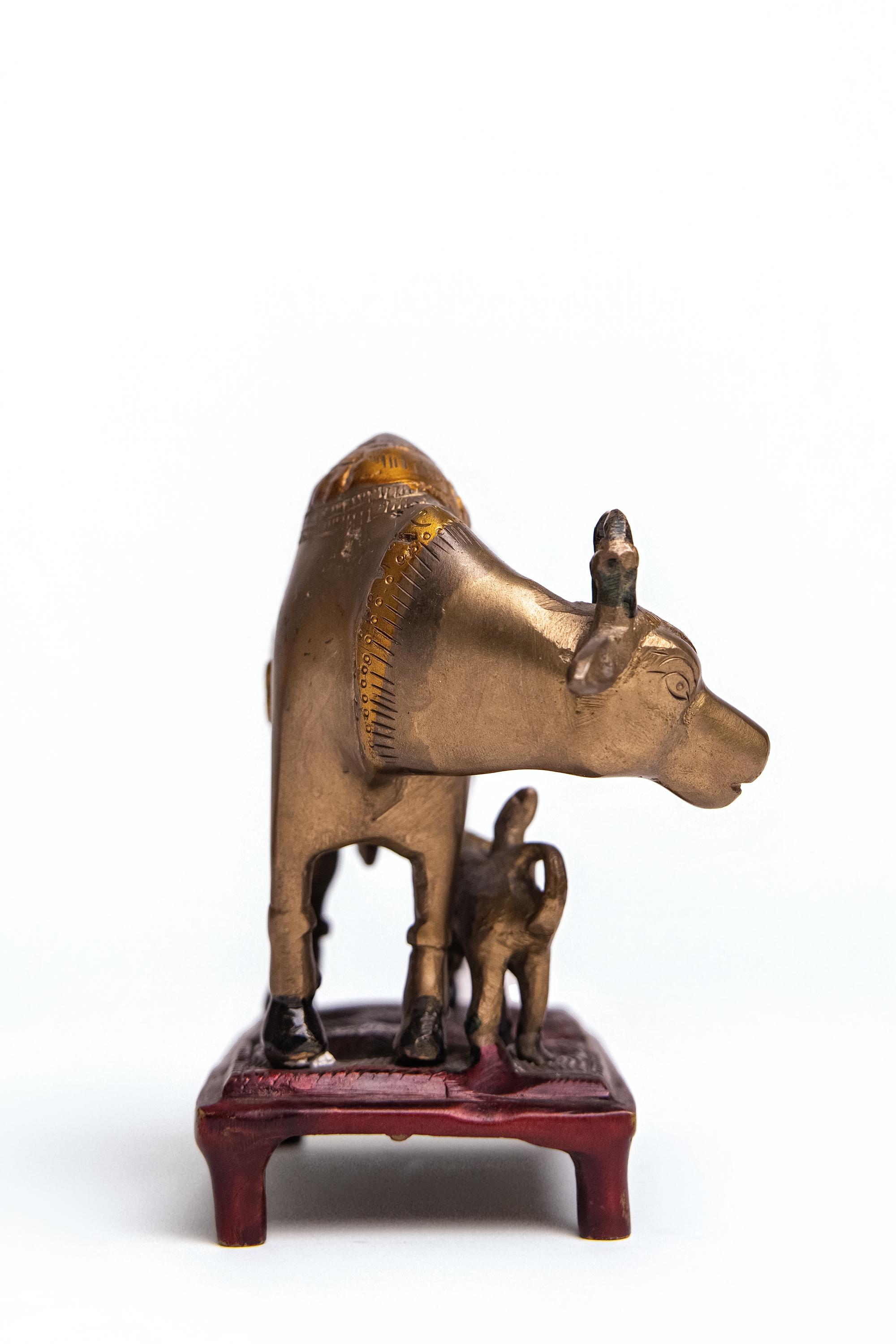 Brass Kamadhenu Cow , Calf Idol | Handcrafted Sacred Cow Statue for ...