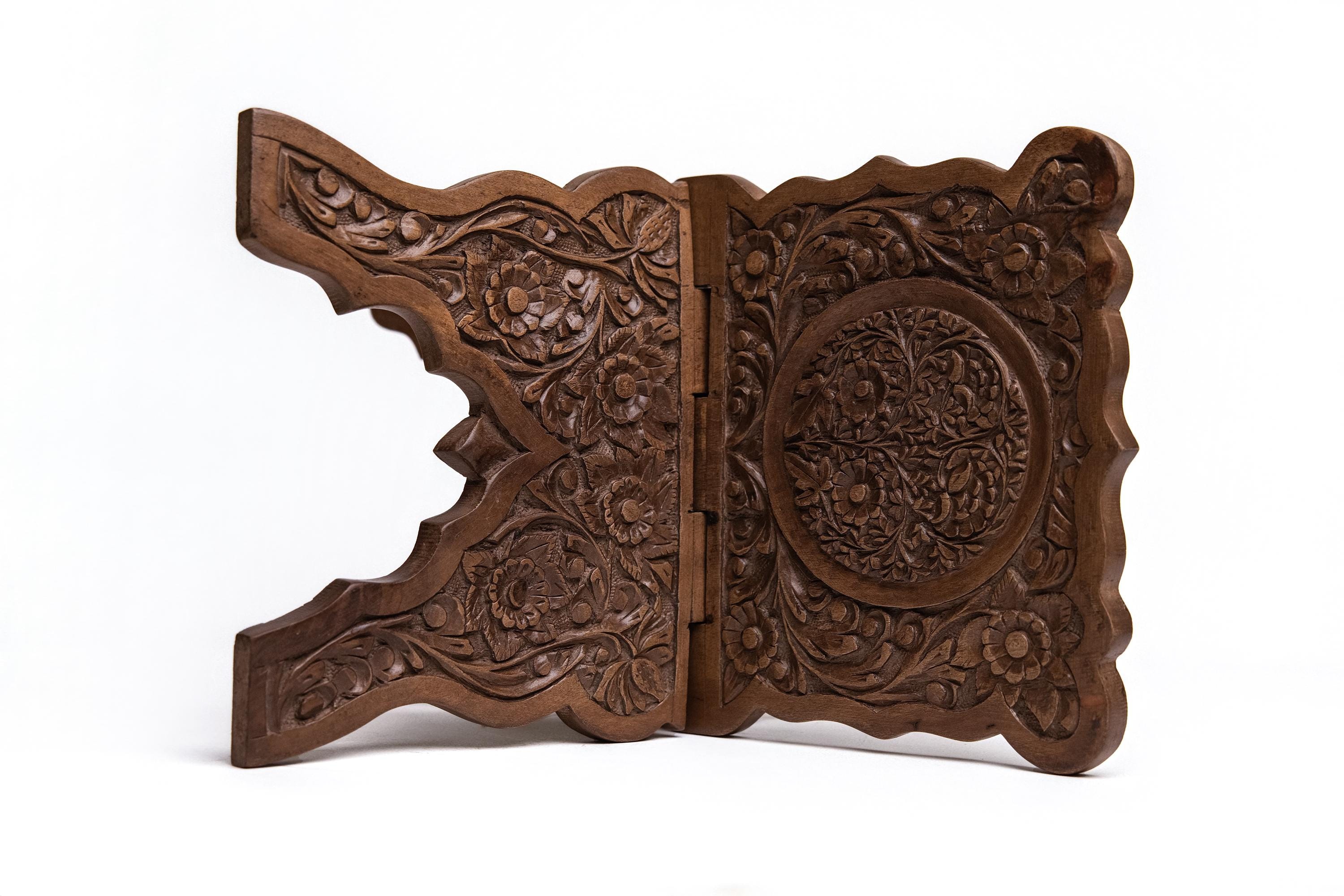Sacred Rest: Hand-carved Wooden Book Stand (rehal) | Folding Wooden ...