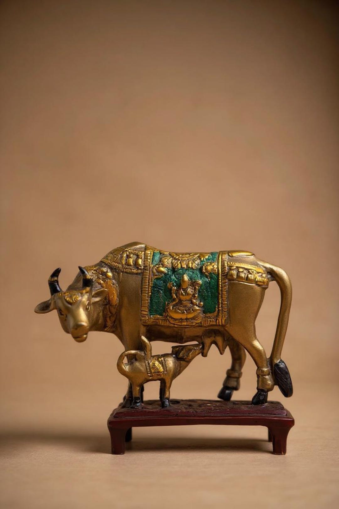Brass Kamadhenu Cow , Calf Idol | Handcrafted Sacred Cow Statue for ...
