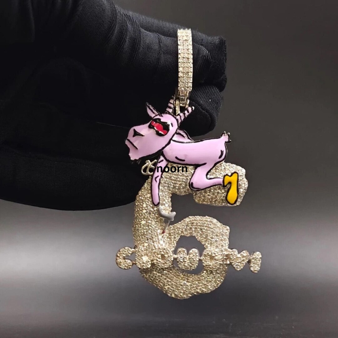 Iced Out Number Pendant With Animal Goat Head Charm Hip Hop 925 ...