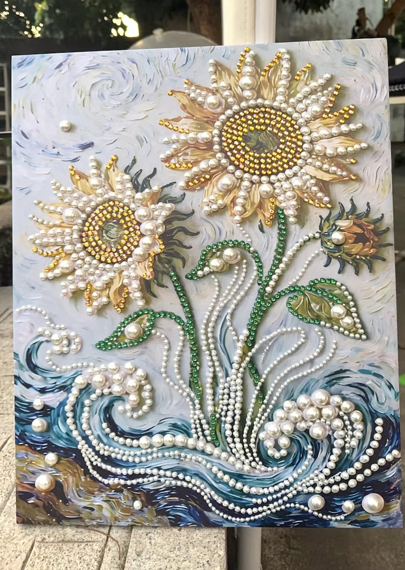 Kit de arte con perlas de girasol para hacer tú mismo, lienzo con ...