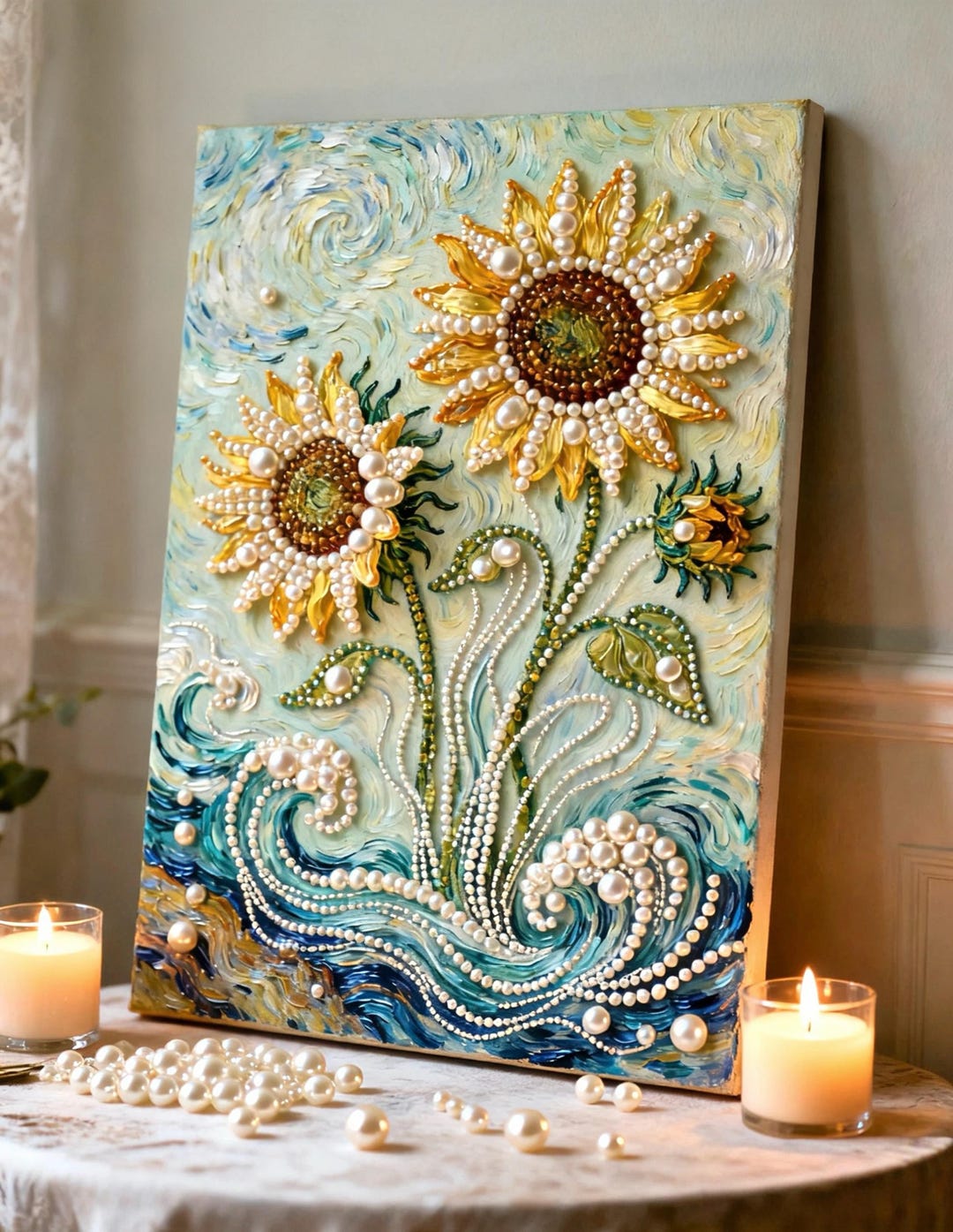 Kit de arte con perlas de girasol para hacer tú mismo, lienzo con ...