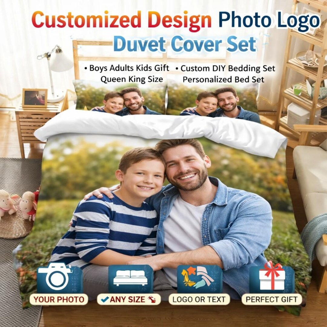 Personalized Photo Duvet Cover Set | Custom Logo Bedding Set | Queen ...