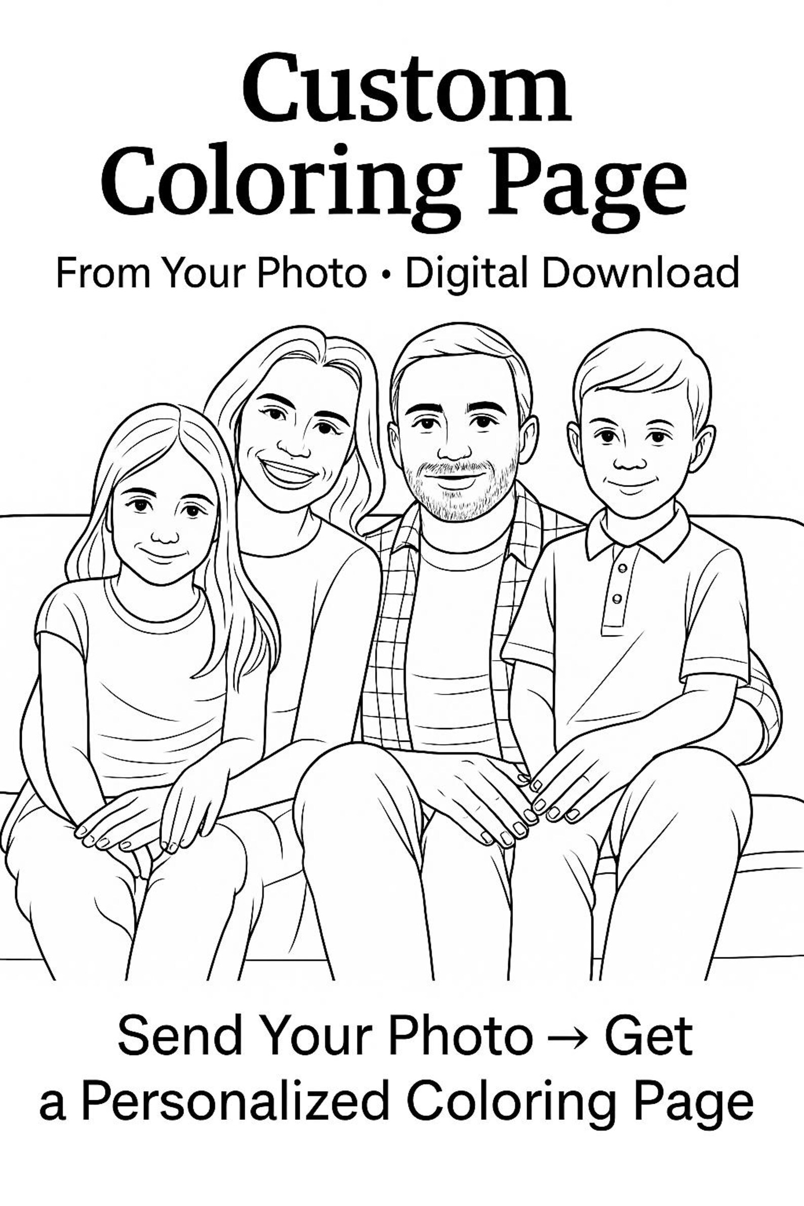 Custom Family Coloring Page • Personalized Line Art Portrait From Photo ...