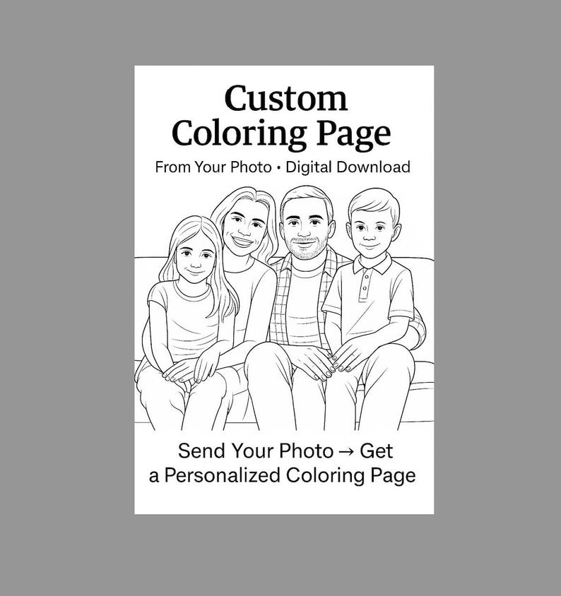 Custom Family Coloring Page • Personalized Line Art Portrait From Photo ...
