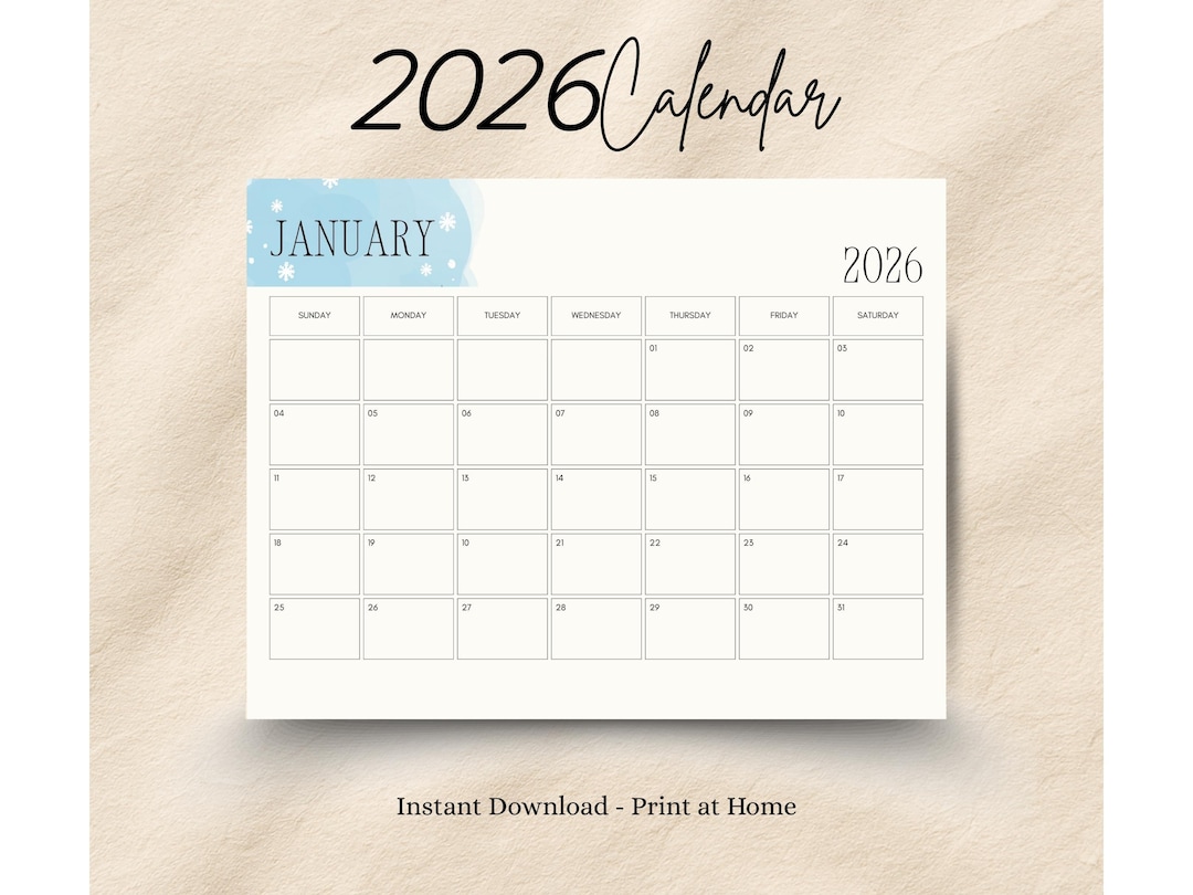 2026 Minimalistic Calendar, Printable PDF Calendar, Digital Calendar ...