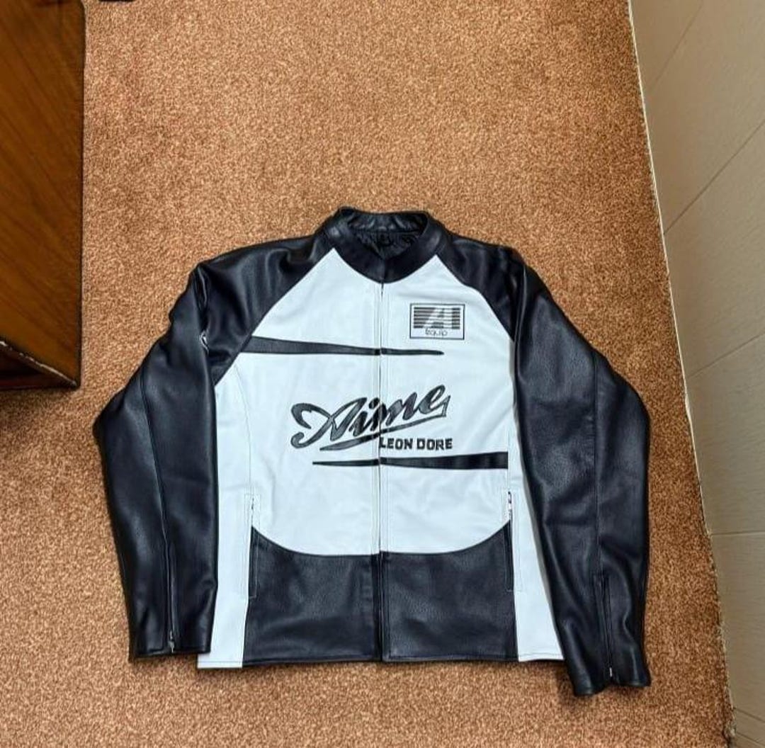 Aime Leon Dore Leather Motorcycle Jacket | Genuine Cowhide Black ...