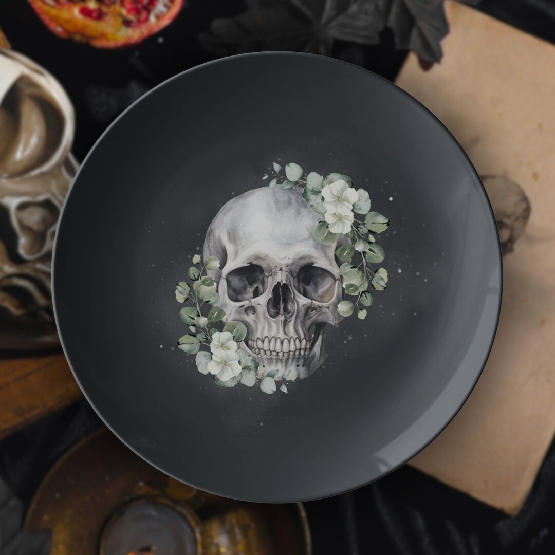 Decaying Beauty Skull Plate Set | Skull & Floral Dinner Plates | Dark ...