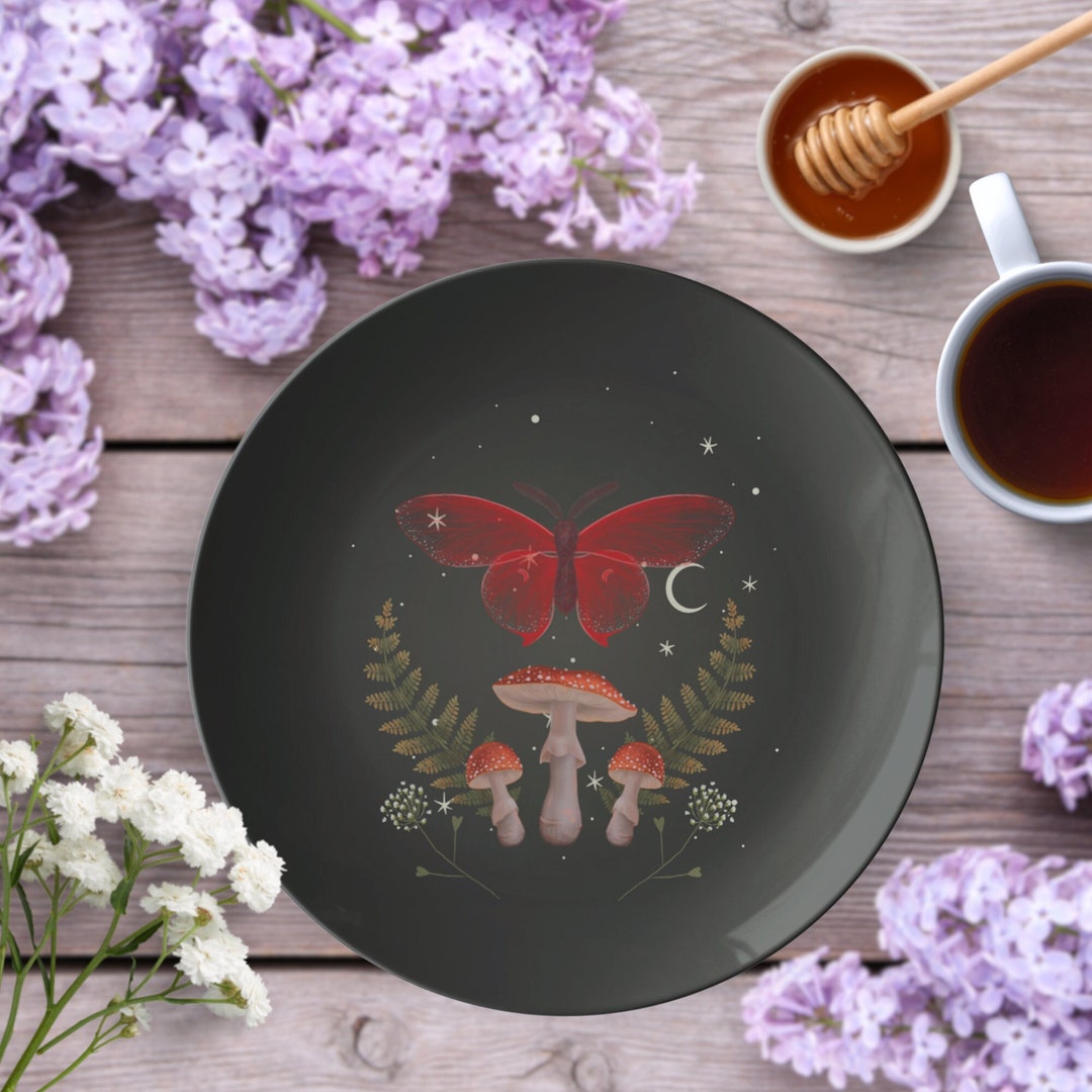 Handmade Whimsigoth Moth & Mushroom Plate Set | Magical Kitchen Decor ...