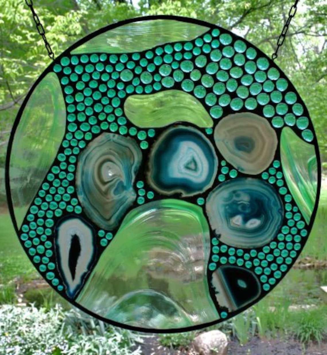 Custom Made Abstract Stained Glass/agate Round Panels - Etsy