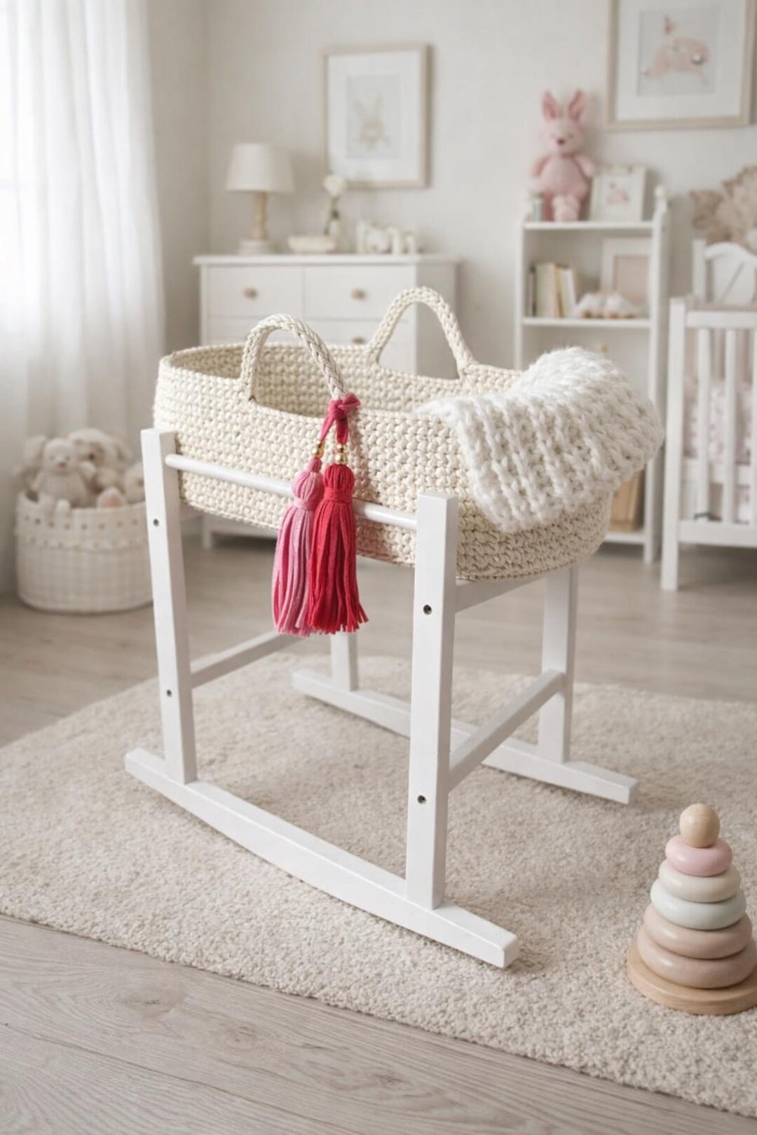 Doll Basket Wicker Bassinet Carrycot, Crochet Reborn Baby Doll Bed With ...