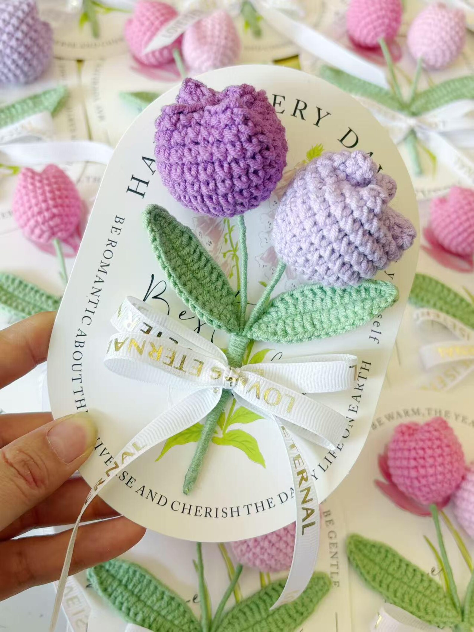 Personalised , Handmade Crochet Card, New Baby Girl, Crochet Tulip ...