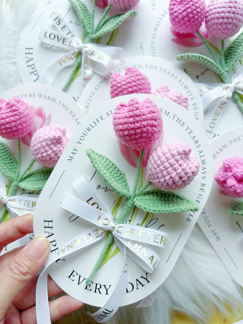 Personalised , Handmade Crochet Card, New Baby Girl, Crochet Tulip ...