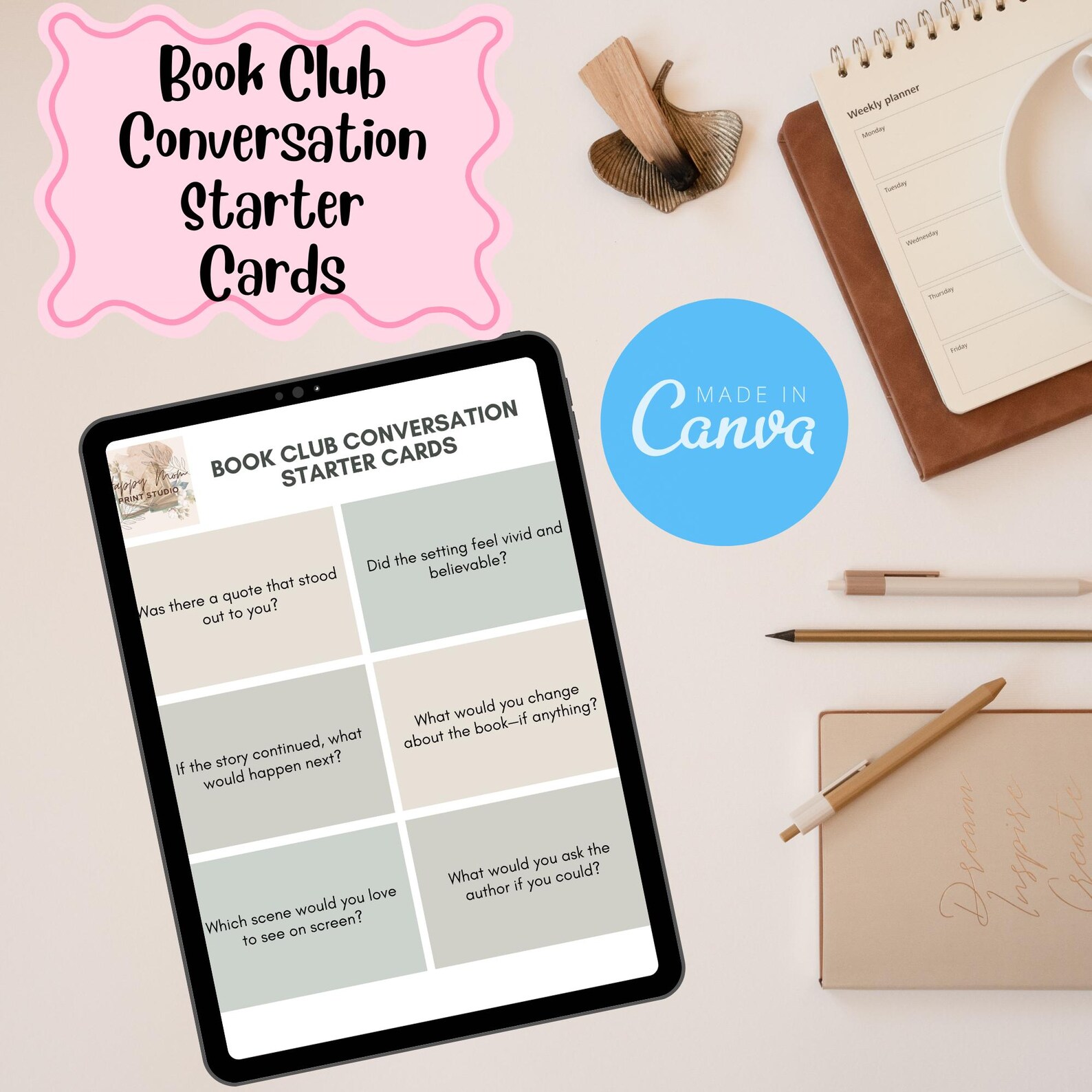 Book Club Conversation Starter Cards | Printable Discussion Prompts ...