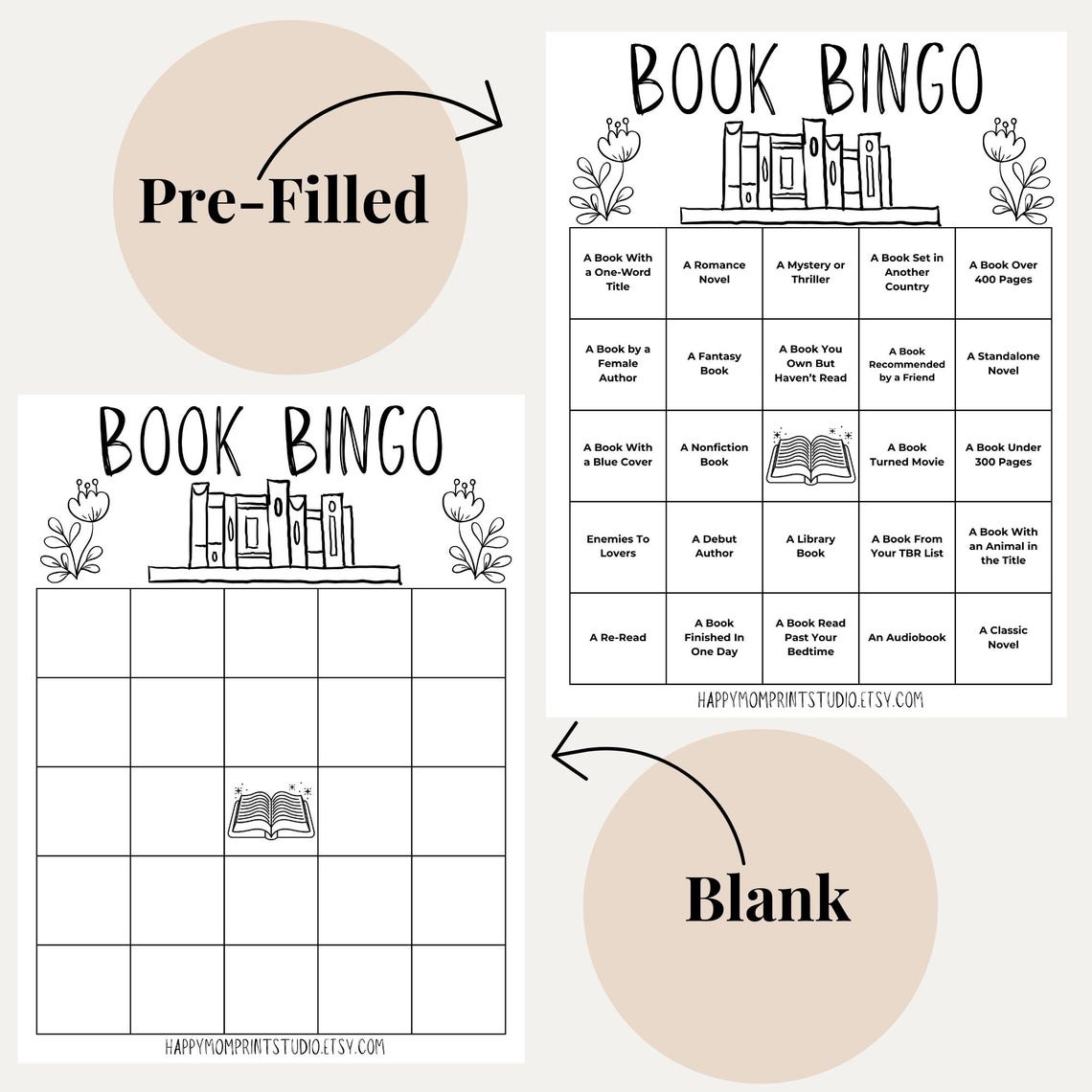Book Club Bingo Printable Game, Reading Challenge (PDF Download) - Etsy