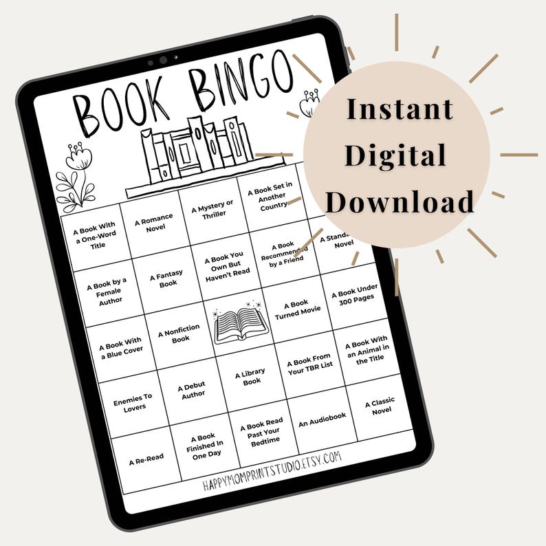 Book Club Bingo Printable Game, Reading Challenge (PDF Download) - Etsy