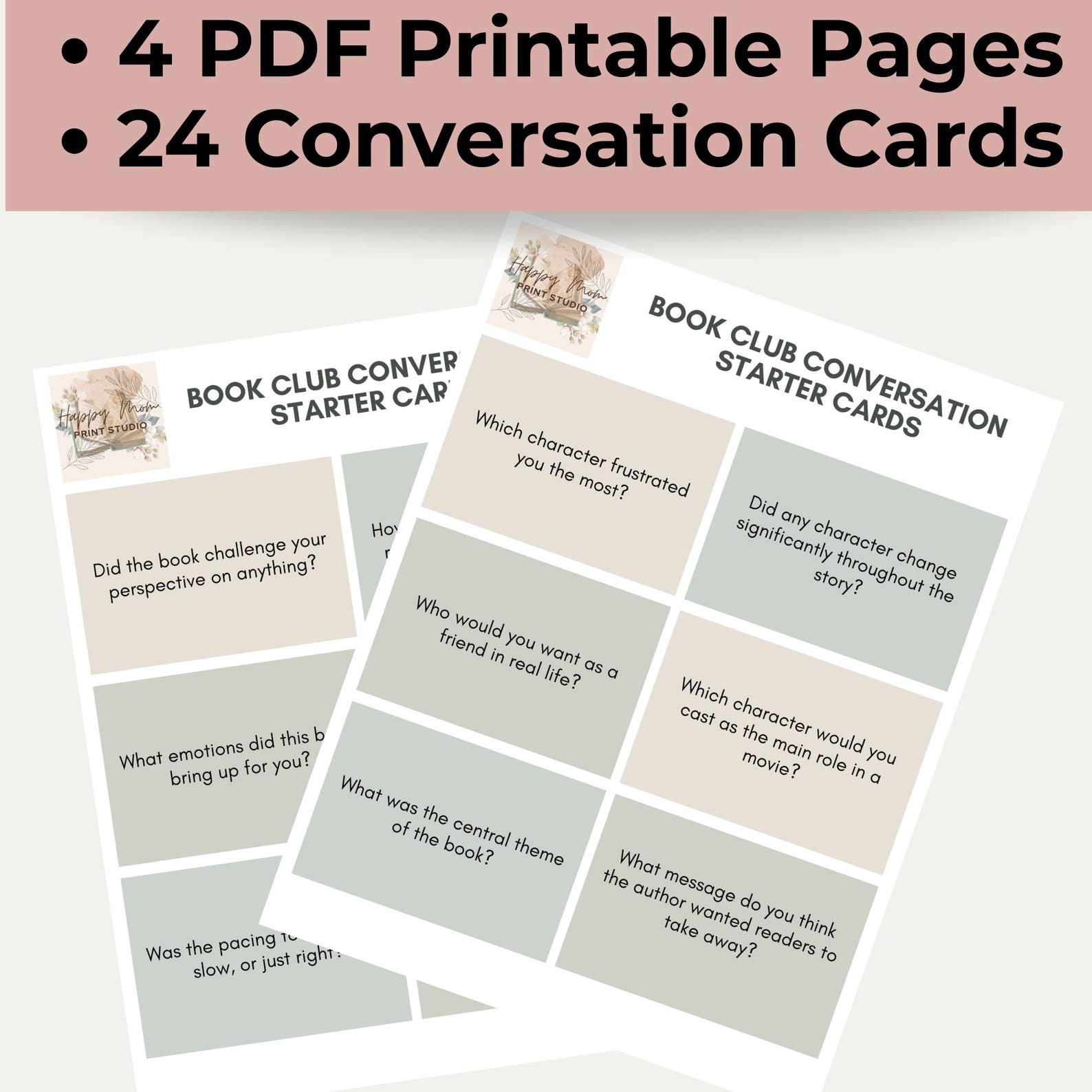 Book Club Conversation Starter Cards | Printable Discussion Prompts ...