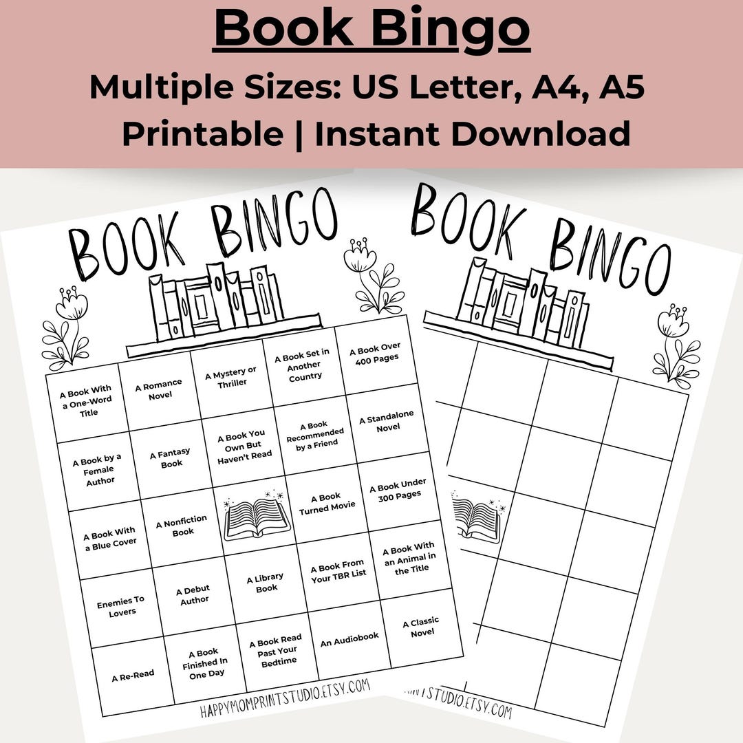 Book Club Bingo Printable Game, Reading Challenge (PDF Download) - Etsy