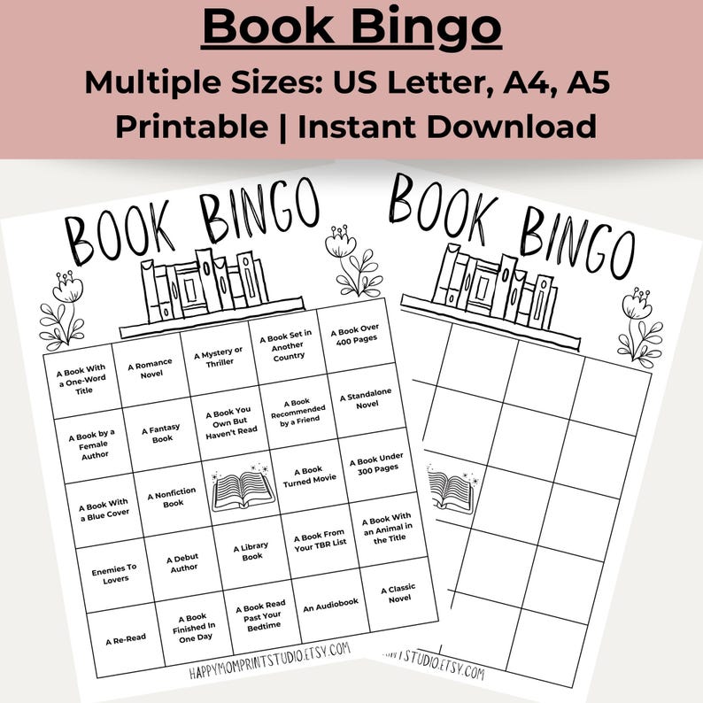 Book Club Bingo Printable Game, Reading Challenge (PDF Download) - Etsy