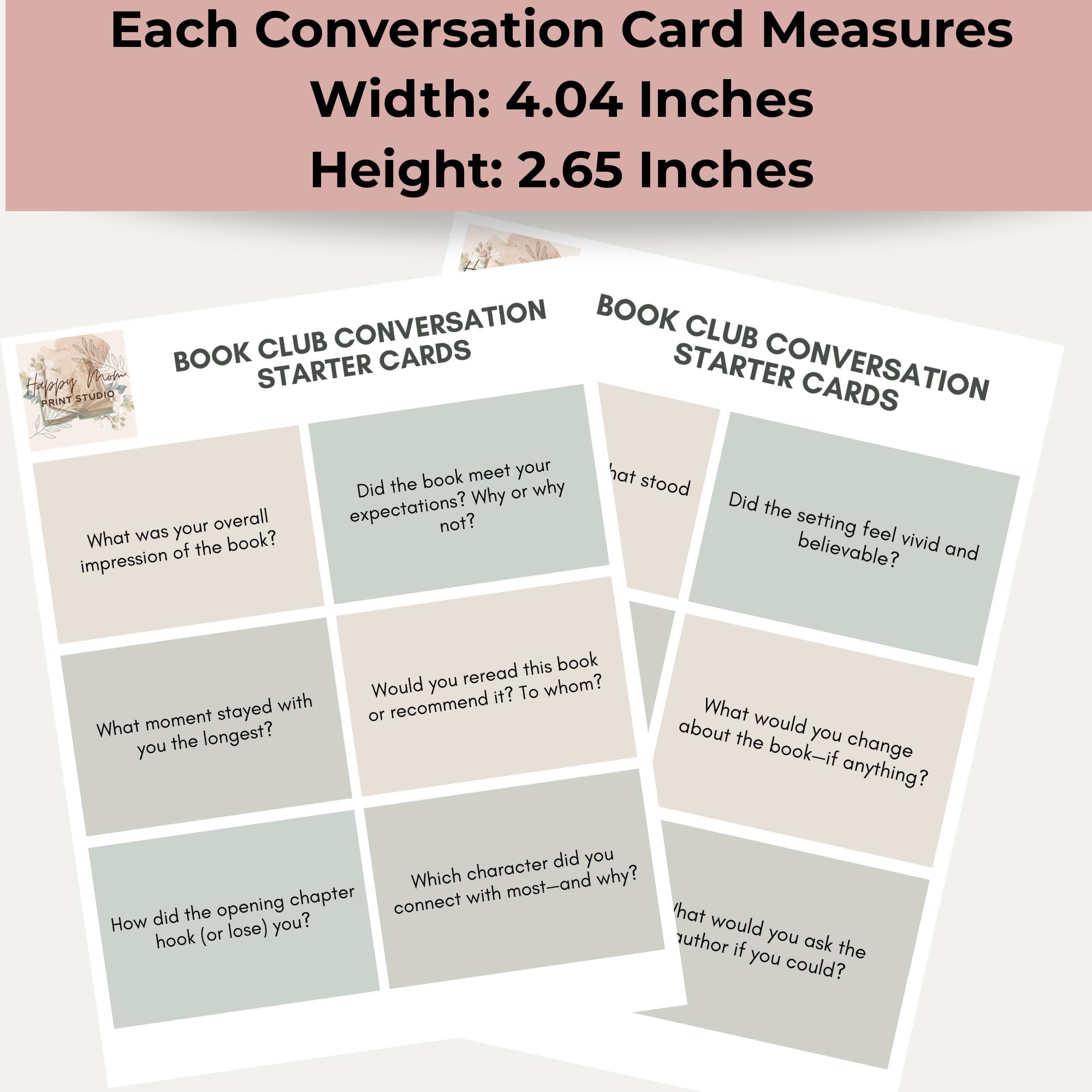 Book Club Conversation Starter Cards | Printable Discussion Prompts ...