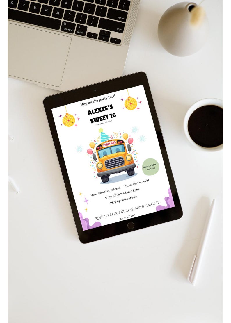 Editable Sweet 16 Party Bus Invitation | Sweet Sixteen Card | Birthday ...