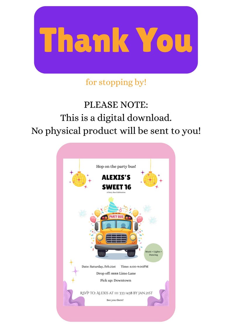 Editable Sweet 16 Party Bus Invitation | Sweet Sixteen Card | Birthday ...
