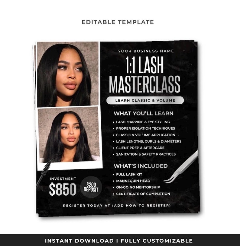 Lash Training Flyer Template, Hair Stylist, Nail Tech, MUA Course Promo ...