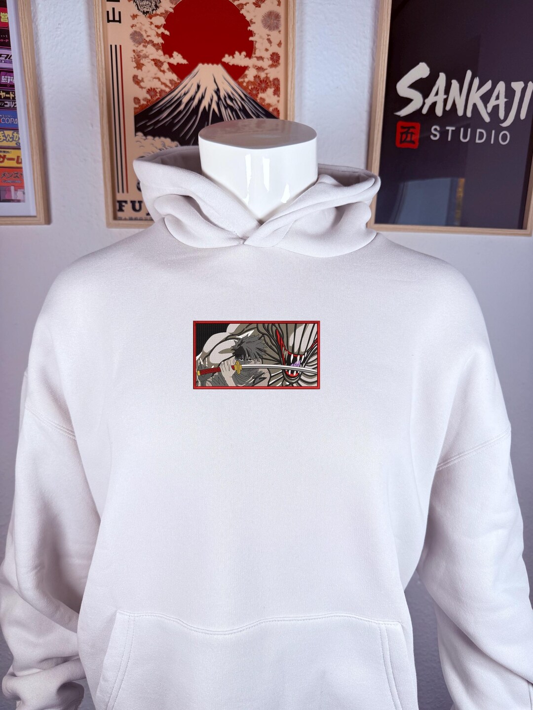 Berserk Guts Hoodie | Black Swordsman Embroidered Panel | Oversized ...