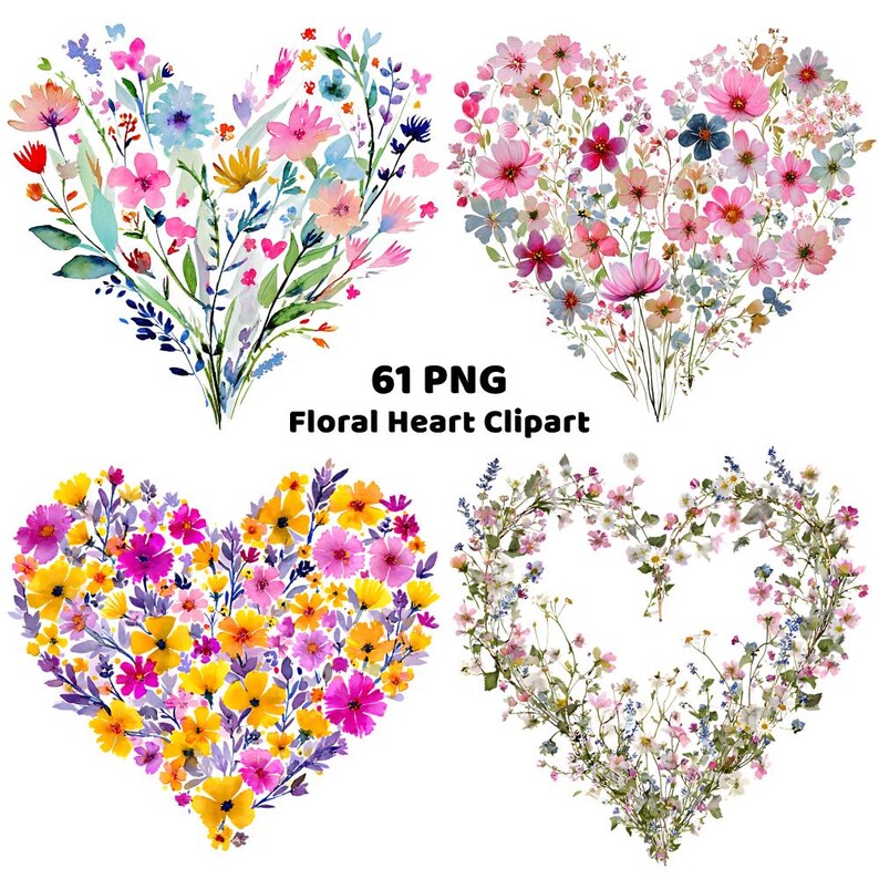 61 PNG Floral Heart Clipart | Watercolor Flower Clipart | Digital ...