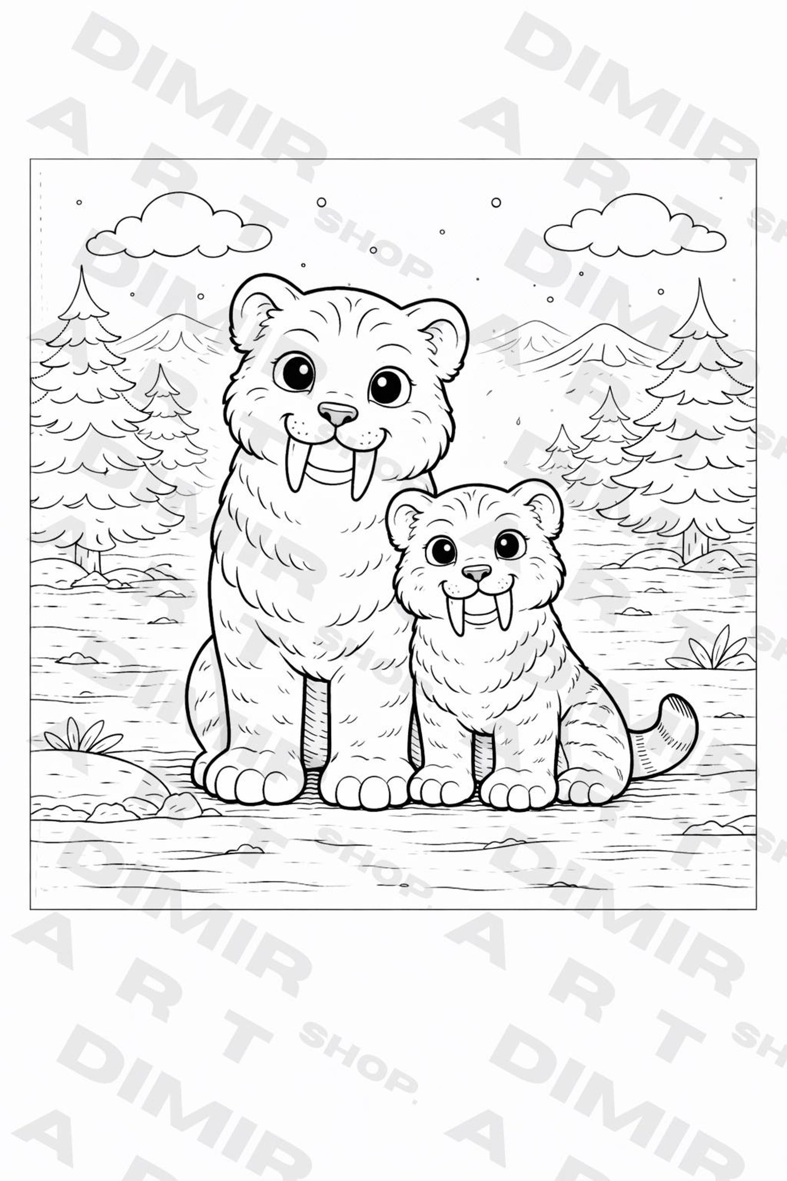 Cute Ice Age Animals Coloring Book for Kids Printable PDF 40 Pages - Etsy