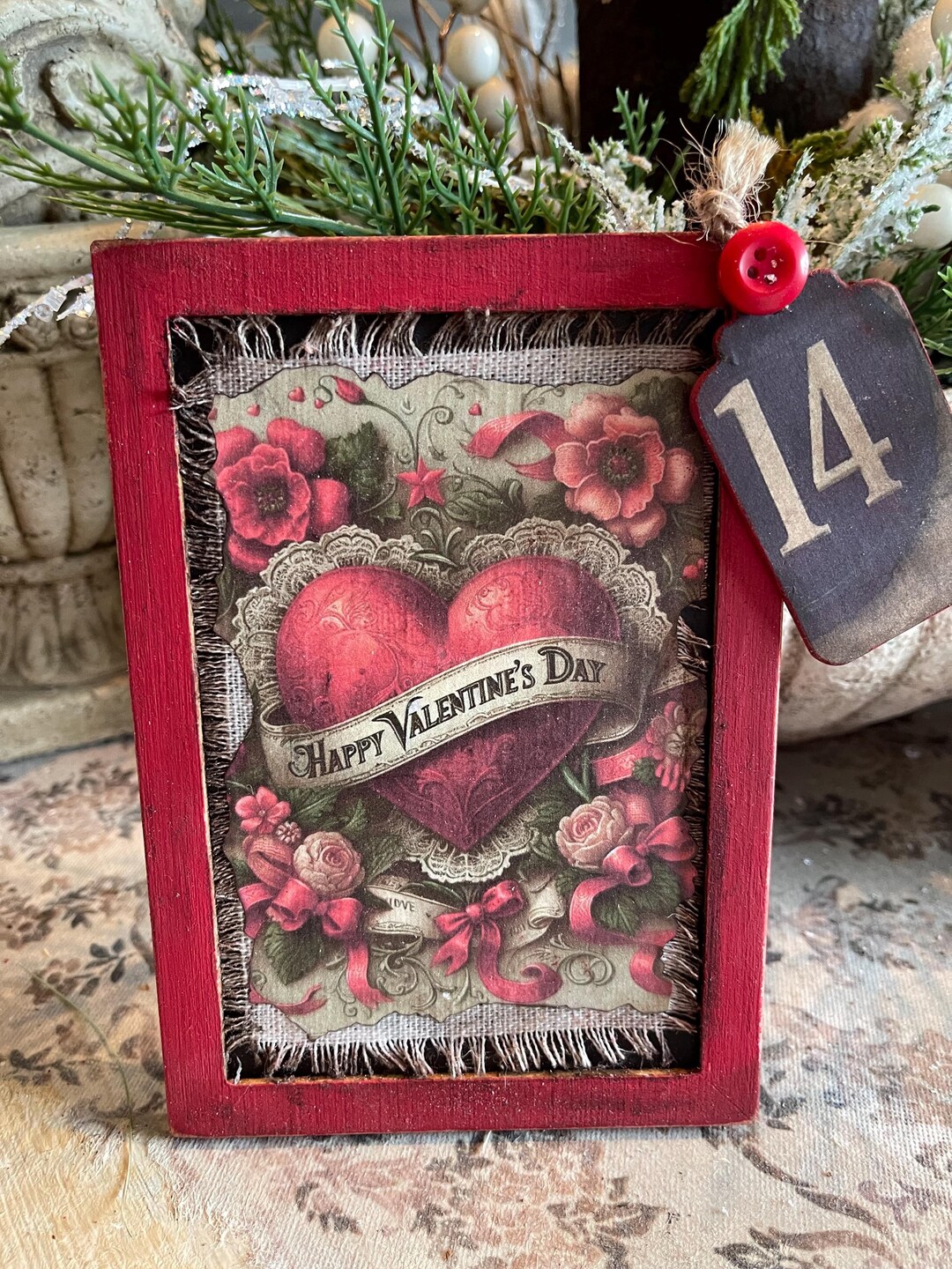 Vintage Style Happy Valentines Day Rustic Distressed Wood Sign Mantle ...