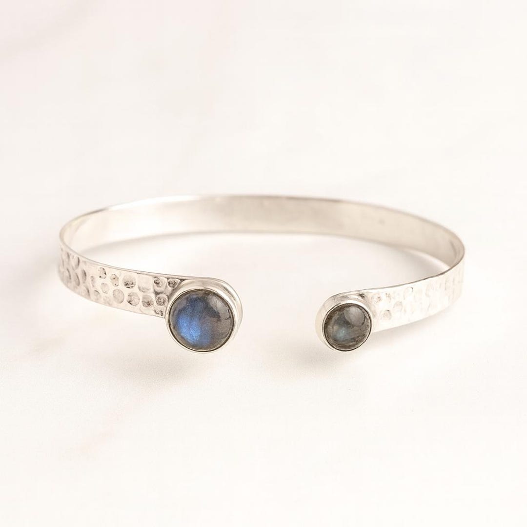 Labradorite Sterling Silver Hammered Cuff Bracelet, Open Bangle - Etsy