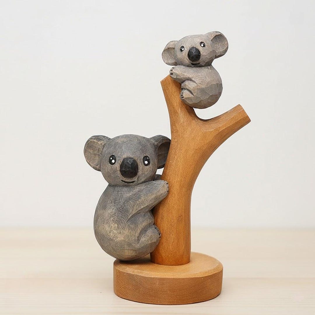 Hand-carved Basswood Koala Sculpture With Magnetic Design - Natural ...