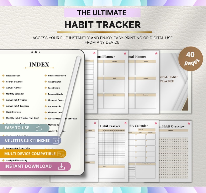 Habit Tracker Printable, Canva Editable Daily & Weekly Productivity ...
