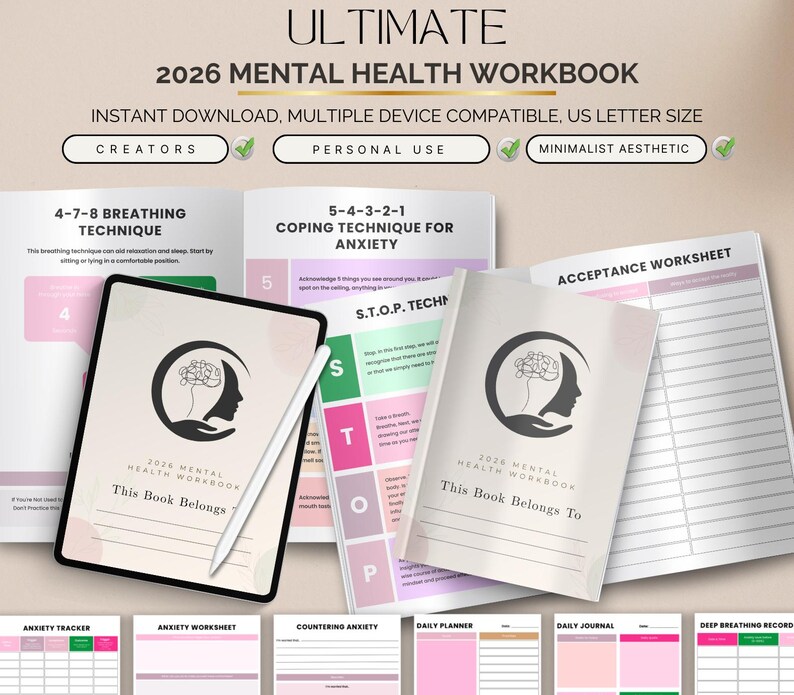 2026 Mental Health Workbook, Wellness Therapy Journal, Emotional Care ...