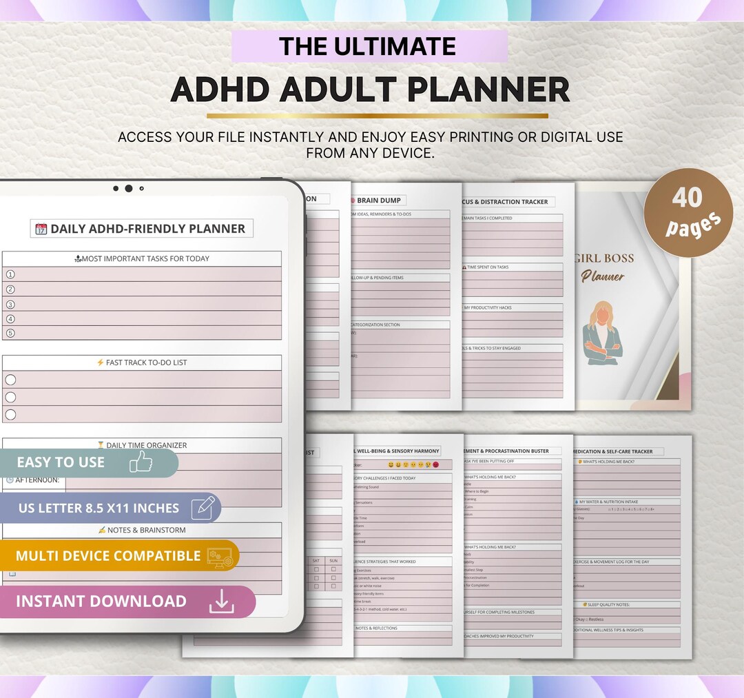ADHD Adult Planner, Daily & Weekly Focus and Productivity Organizer - Etsy