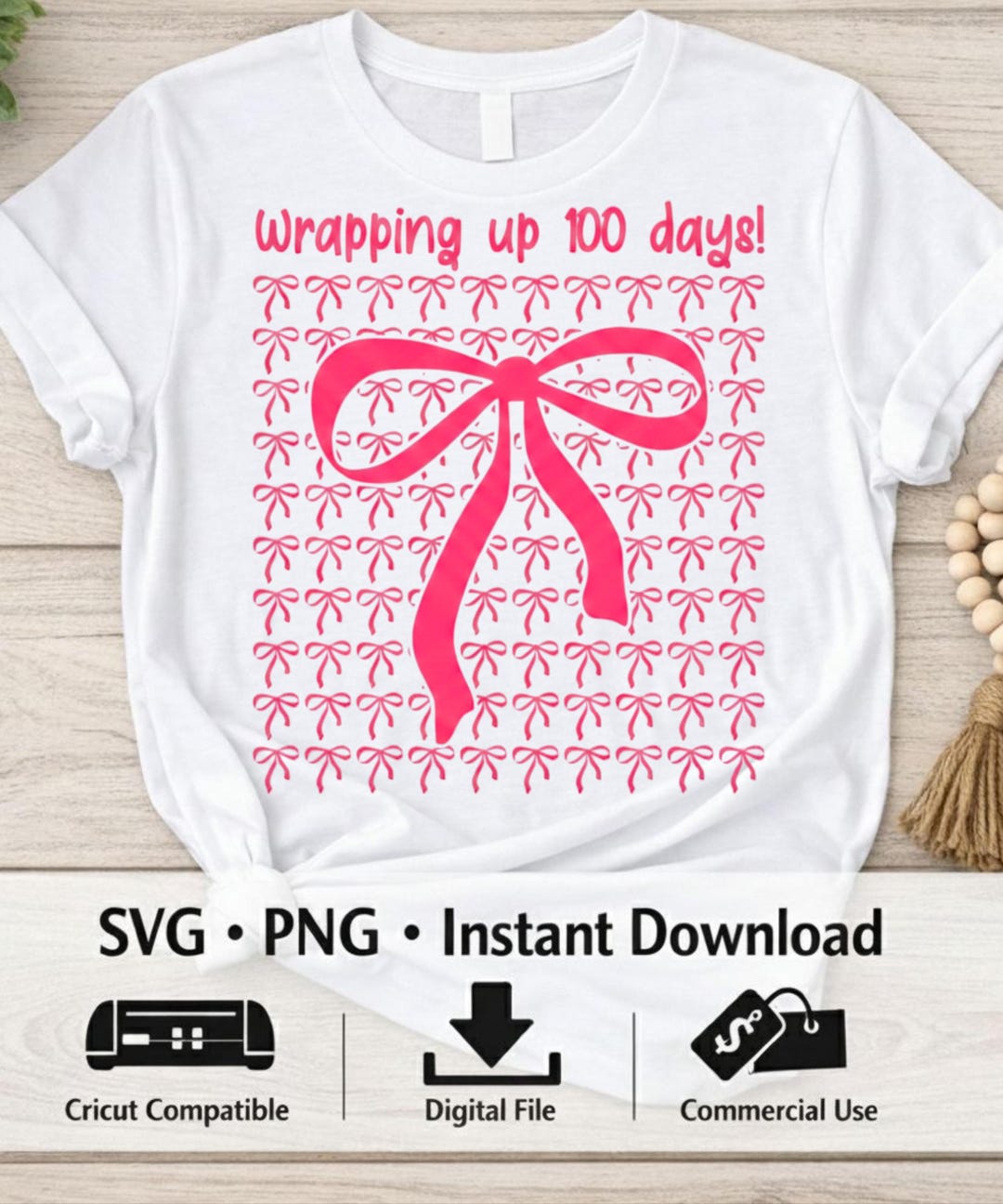 100 Days of School Pink Bows (svg, Png, Eps, Dxf, Pdf) Digital Download ...
