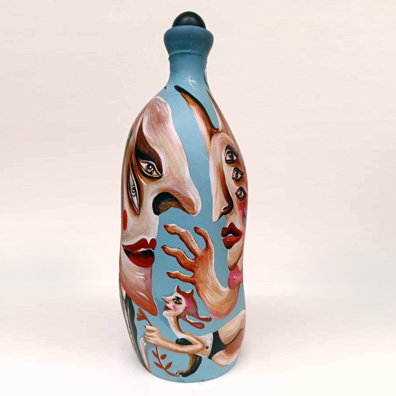 Blue Dream / Hand-painted Glass Bottle/design Object - Etsy