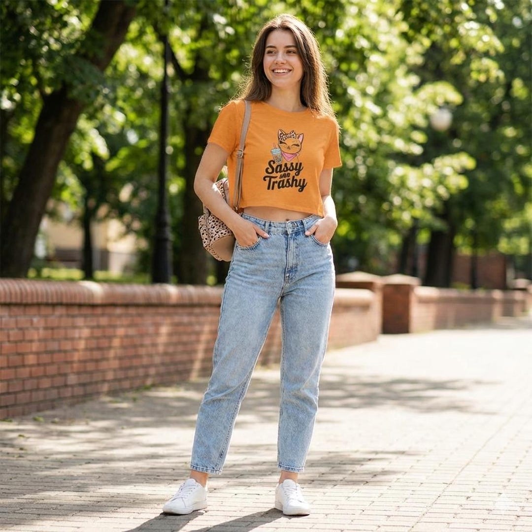 Sassy Trashy Cat Illustration Crop Top | Cute Cat With Leopard Bow ...