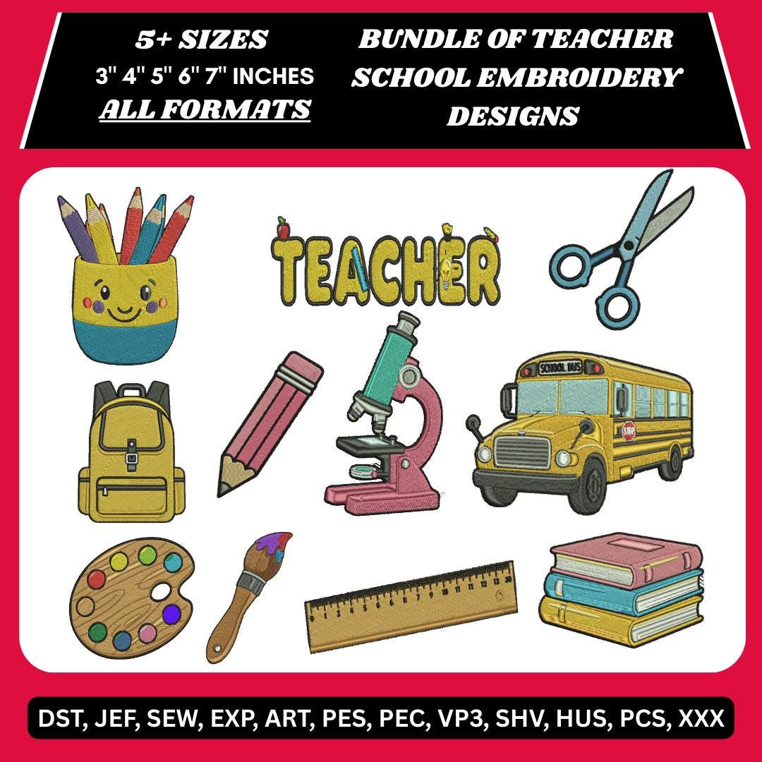 Teacher School Machine Embroidery Designs | Back to School Embroidery ...