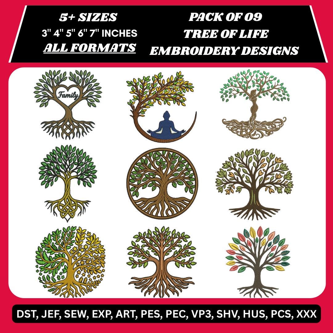 Tree of Life Embroidery Design Bundle | Celtic Family Tree Roots | Tree ...