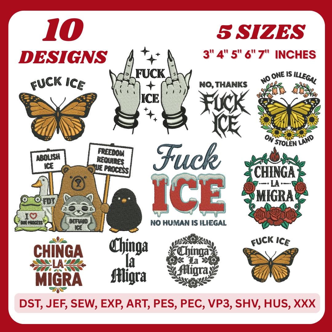 Fuck Ice Machine Embroidery Designs Bundle Abolish Ice Activist Protest ...