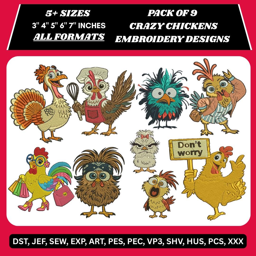 12+ Funny Chicken Machine Embroidery Bundle Crazy Chickens Embroidery ...