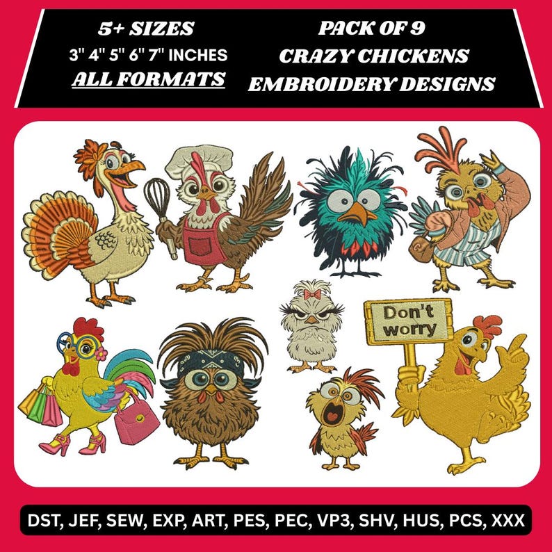 12+ Funny Chicken Machine Embroidery Bundle Crazy Chickens Embroidery ...