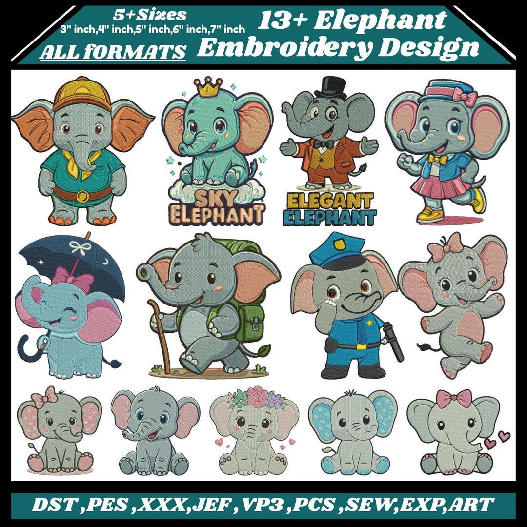 Baby Elephant Machine Embroidery Design, Safari Applique (5+ Sizes) - Etsy