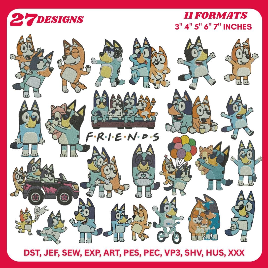 Cute Blue Dog Embroidery Design | Playful Cartoon Duo | Family Kids ...