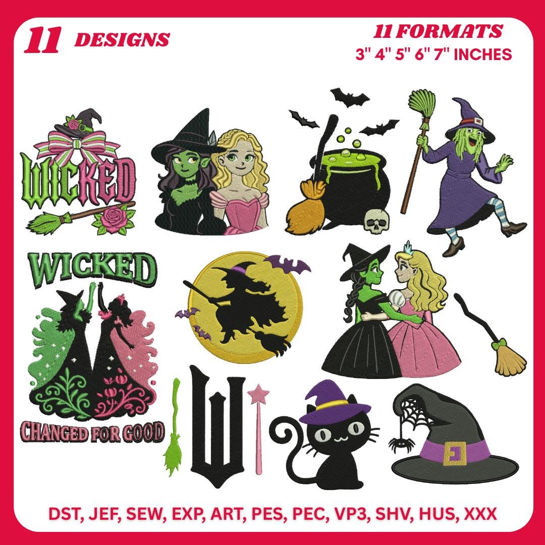 Wicked Broadway Embroidery | Elphaba & Glinda Bundle (11 Formats, 11 ...
