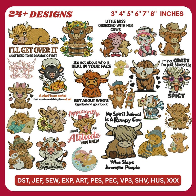 Highlander Cow Machine Embroidery Bundle (24+ Designs) | Baby Highland ...