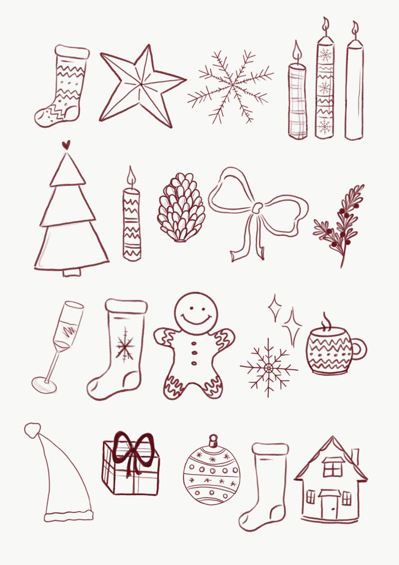 Christmas Doodle Clipart Set | Hand-drawn Winter Illustrations, PNG - Etsy