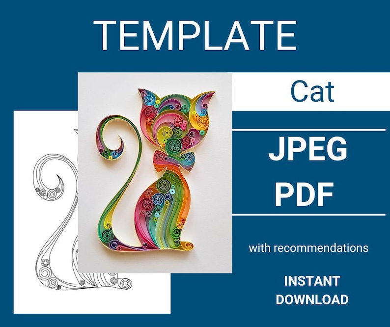 Quilling Cat Template, Paper Art Project (PDF Pattern), Quilling ...